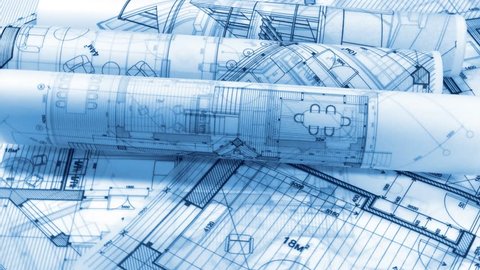 Blueprints Architectural Drawings Rolls Smoothly Rotate Stock Footage ...