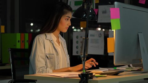 Employee Female Hard Working Computer Late Stock Footage Video (100% ...