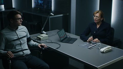 Police Interrogation Scene Detective Showing Photos Stock Footage Video ...