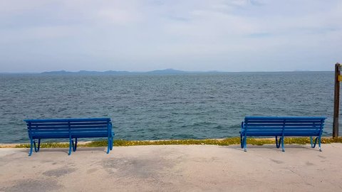 Backwards Tracking 2 Benches Facing Open Stock Footage Video (100% ...