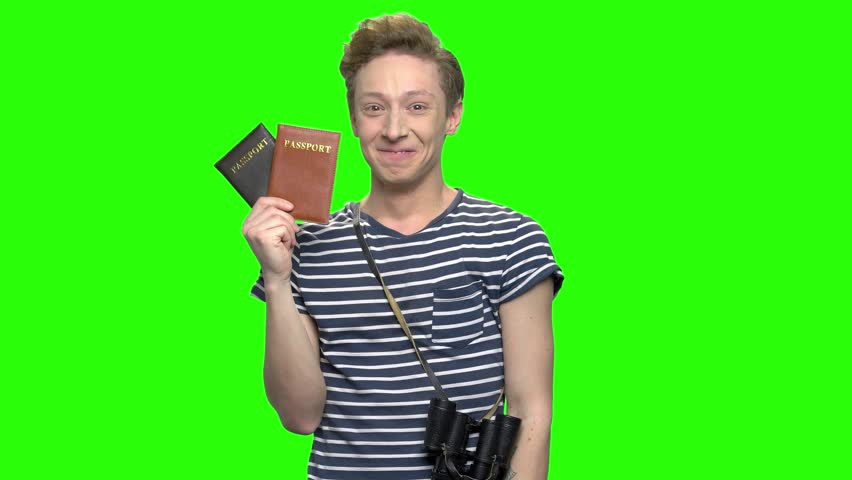 Young Tourist Boy Shows Passports Green Stock Footage Video (100% ...