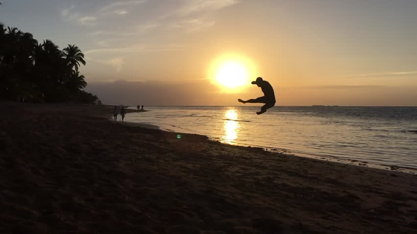 Karate Fighter Jump Kicking on Beach image - Free stock photo - Public ...
