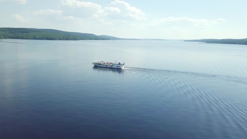 big boat turning lake middle beautiful Stock Footage Video (100% ...