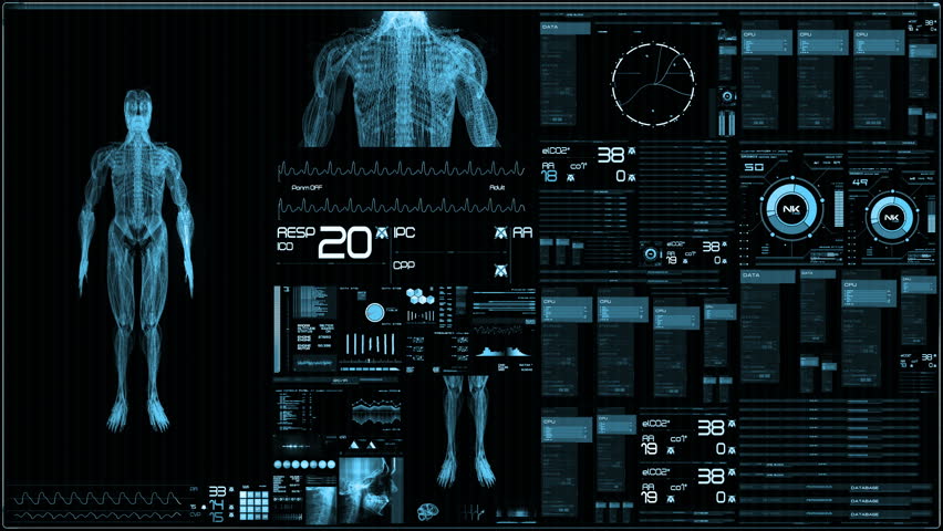 blue futuristic patient monitor screen perspective Stock Footage Video ...