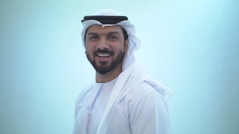 Smiling Man Wearing Traditional Emirates Clothes Stock Footage Video ...
