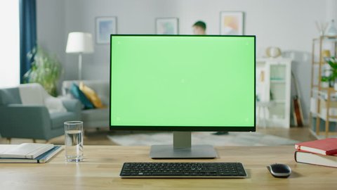 Modern Personal Computer Green Mockup Screen Stock Footage Video (100% ...
