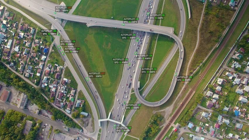 bird's-eye view self driving autonomous vehicle Stock Footage Video ...
