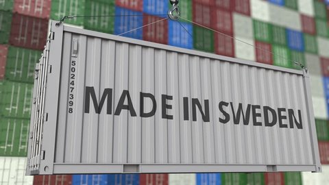 Cargo Container Made Sweden Caption Swedish Stock Footage Video (100% ...
