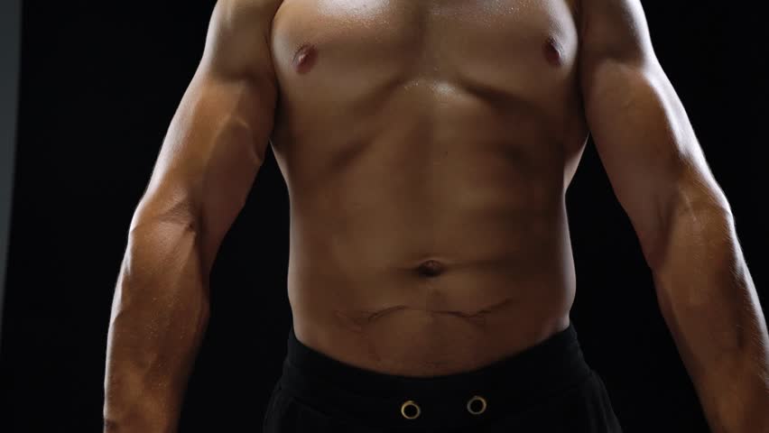 muscular body bodybuilder flexing abdomen chest Stock Footage Video ...