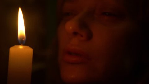Woman Burning Candle Closeup Female Face Stock Footage Video (100% ...