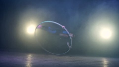 Circus Artist Spinning Cyr Wheel Stock Footage Video (100% Royalty-free ...
