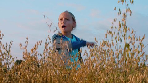 Happy Blonde Girl Dancing Oat Field Stock Footage Video (100% Royalty ...