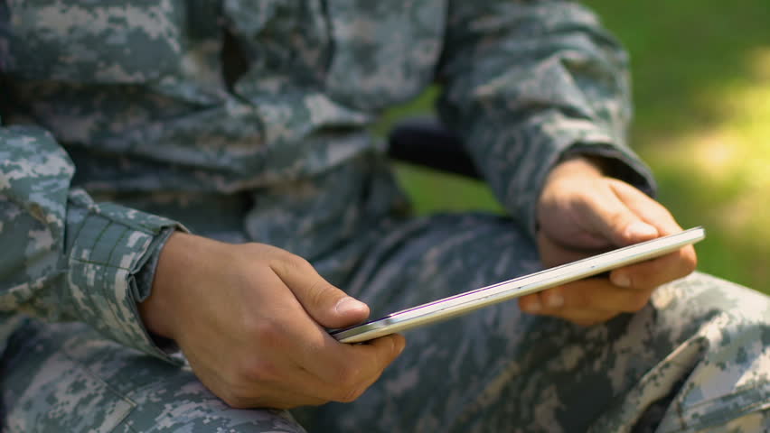 Soldier Using Tablet Outdoors, Online Stock Footage Video (100% Royalty ...
