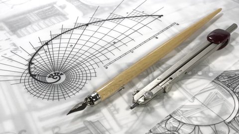 Blueprints Compass Drawing Golden Section Drawings Stock Footage Video ...