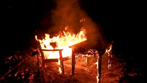 Table Bench Burning Huge Fire Hot Stock Footage Video (100% Royalty ...