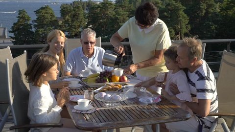 Family Cheering Over Dining Table Outdoors Stock Photo 1181517634 ...