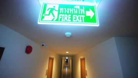 Emergency Fire Exit Sign Corridor Hotel Stock Footage Video (100% ...