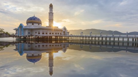 Floating Mosque Sunrise Reflection Night Day Stock Footage Video (100% ...