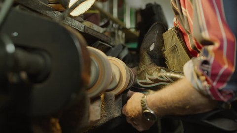Close Shoemaker Grinding Boot Heel On Stock Footage Video (100% Royalty ...