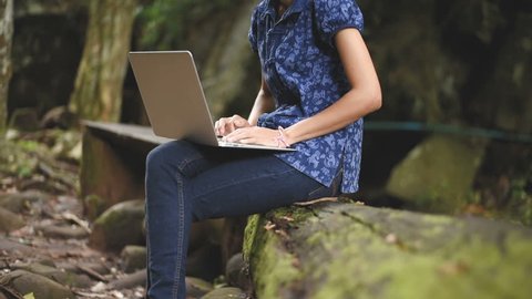 Asian Young Lady Using Computer Laptop Stock Footage Video (100% ...