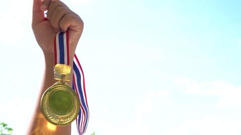 Winner Hand Raised Medals Awards Competition Stock Footage Video (100% ...
