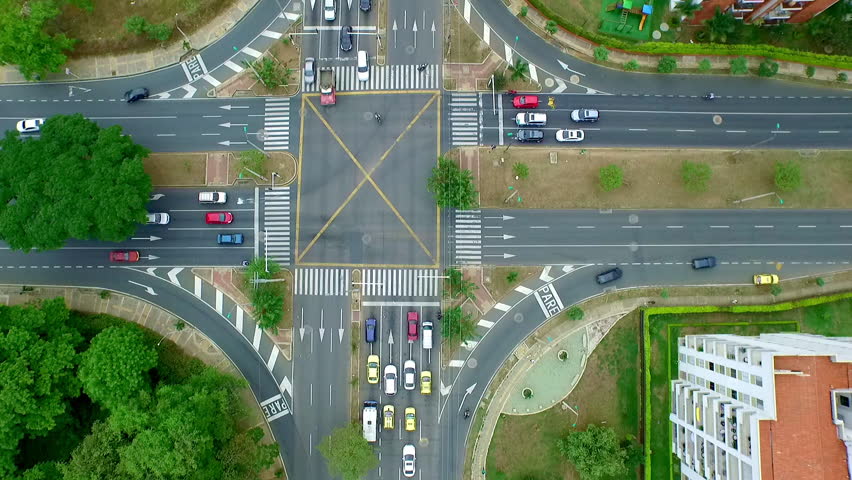 aerial bird's eye view intersection traffic Stock Footage Video (100% ...