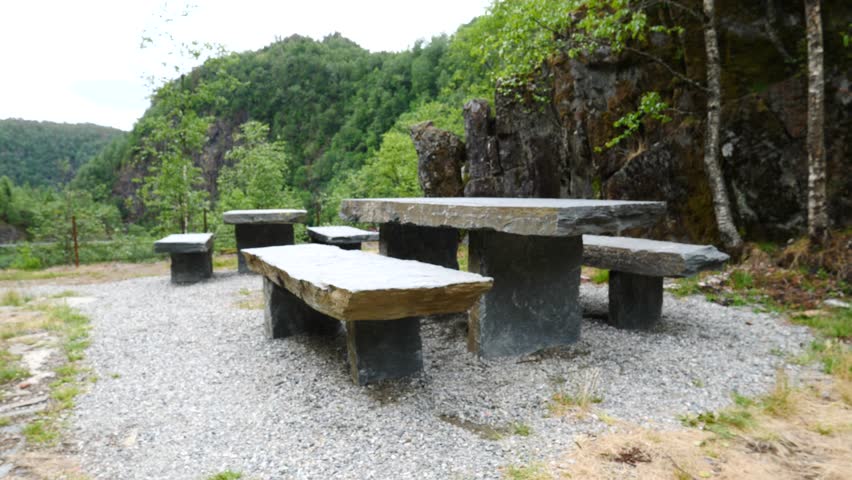 Picnic Area Stone Table Benches Green Stock Footage Video (100% Royalty ...