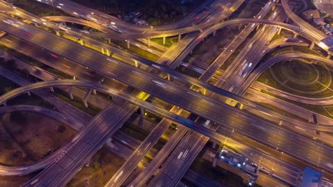 Aerial Hyperlapse Traffic Over Big Intersection Stock Footage Video ...