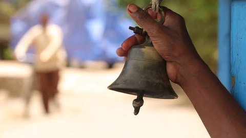 Male Hand Ringing School Bell Village Stock Footage Video (100% Royalty ...