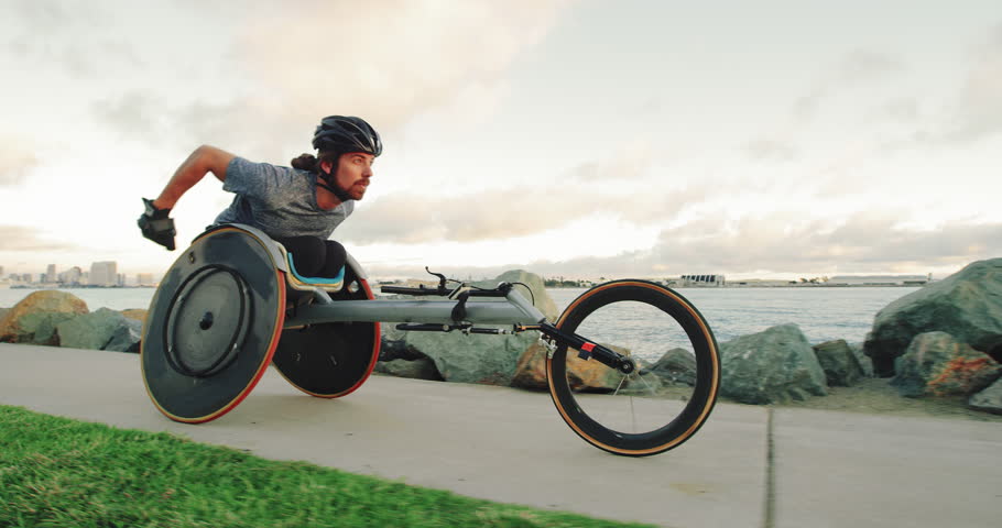 Disabled Wheelchair Athlete Pushing Racing Stock Footage Video (100% ...