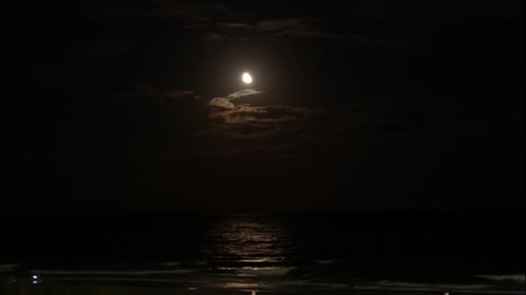Moon Rising Over Ocean Waves Beach Stock Footage Video (100% Royalty ...