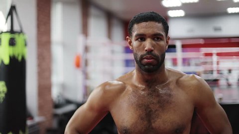 Exhausted Fighter Kickboxer Tired After Strength Stock Footage Video ...