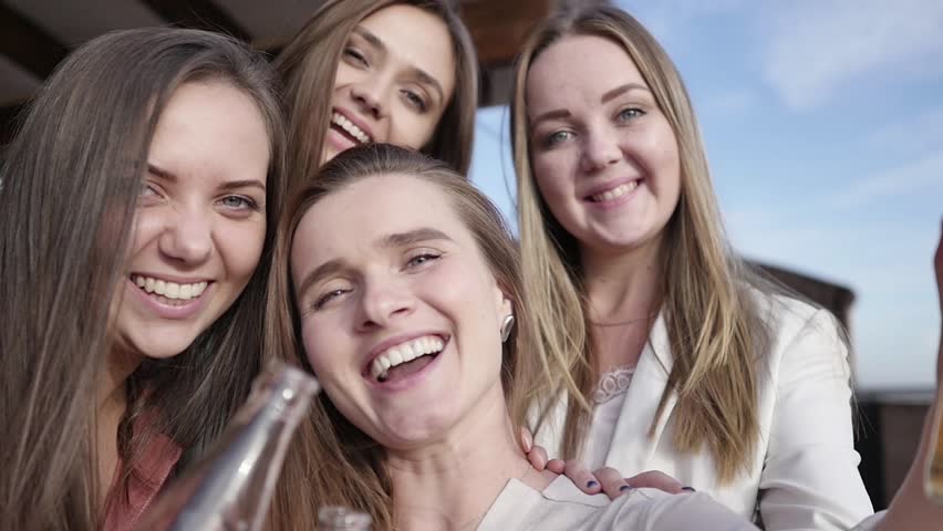 Close Happy Crazy Group Friends Filming Stock Footage Video (100% ...