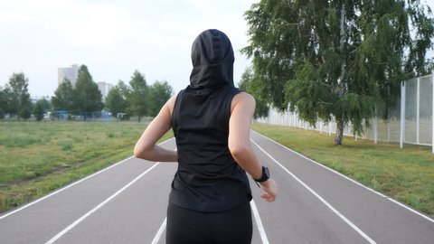 Back View Fit Girl Runner Running Stock Footage Video (100% Royalty ...