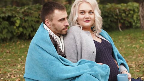 Couple Sitting Park Husband Covering His Stock Footage Video (100% ...