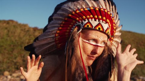 Portrait Woman Long Red Hair Native Stock Footage Video (100% Royalty ...