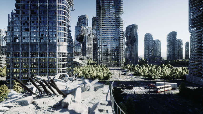 Apocalypse City. Aerial View of Stock Footage Video (100% Royalty-free ...