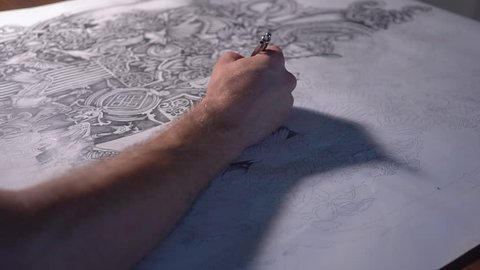 Hand Male Artist Drawing Paper Wonderful Stock Footage Video (100% ...