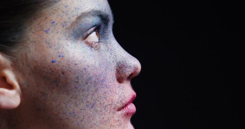 Portrait Beautiful Woman Wearing Blue Face Stock Footage Video (100% ...