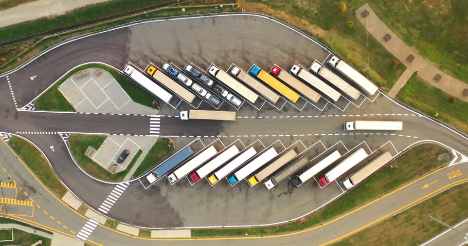 aerial top view white semi truck Stock Footage Video (100% Royalty-free ...