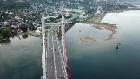 Red White Bridge Longest Bridge Eastern Stock Footage Video (100% ...