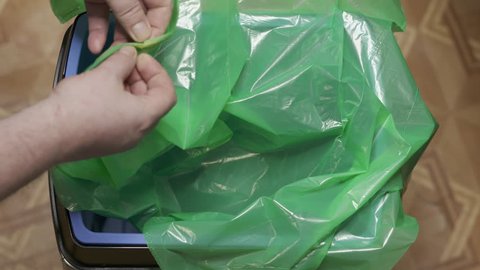 Replacing Garbage Bag Kitchen Trash Can Stock Footage Video (100% ...
