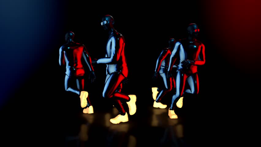 male dance group performs futuristic metallic Stock Footage Video (100% ...