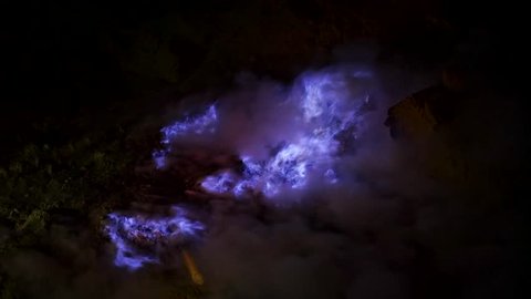 Blue Flame Burning Sulfur Ijen Volcano Stock Footage Video (100% ...