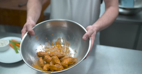Male Chef Tossing Chicken Wings Barbecue Stock Footage Video (100% ...