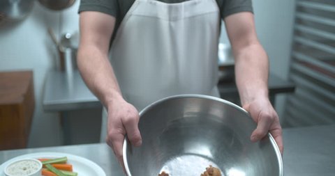 Male Chef Tossing Chicken Wings Sauce Stock Footage Video (100% Royalty ...