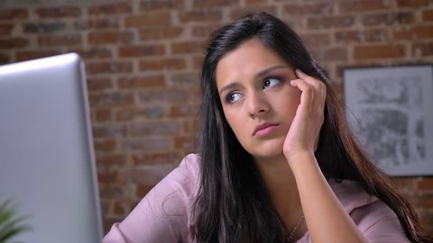 Pretty Bored Female Sighing Near Laptop Stock Footage Video (100% ...