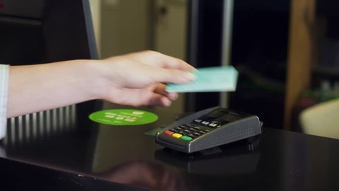 Woman Tapping Credit Card On Payment Stock Footage Video (100% Royalty ...