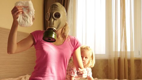 Woman Gas Mask Dirty Diaper Stock Footage Video (100% Royalty-free ...