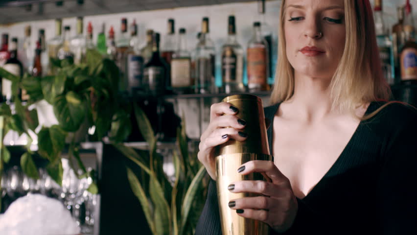 Serious Female Mixologist Shaking Cocktail Stock Footage Video (100% ...